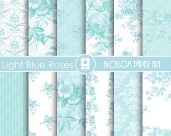 Rose Digital Paper, Blue Rose Digital Paper Pack, Blue Roses, Wedding ...