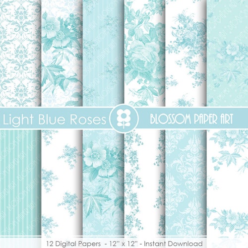 Light Blue Digital Paper Floral Digital Paper Pack Wedding - Etsy