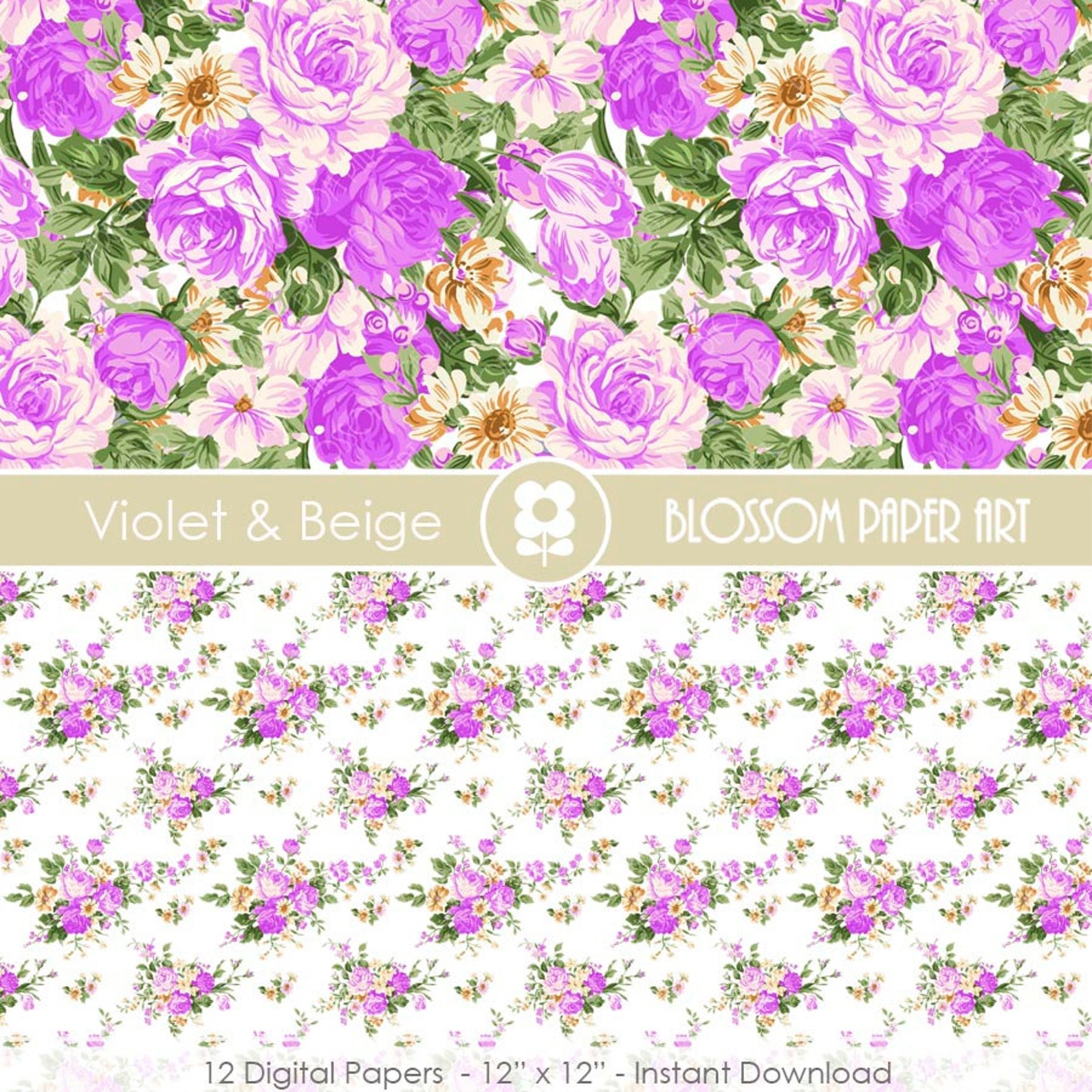 Floral Digital Paper Violet Floral Digital Paper Pack Violet - Etsy