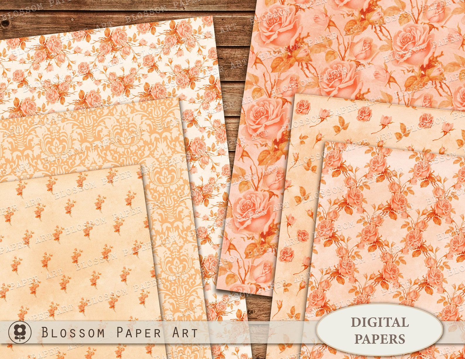 Floral Digital Paper Orange Scrapbook Papers Autumn Papers | Etsy