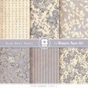 Blue Digital Paper Blue Navy Digital Paper Pack, Junk Journal Papers ...