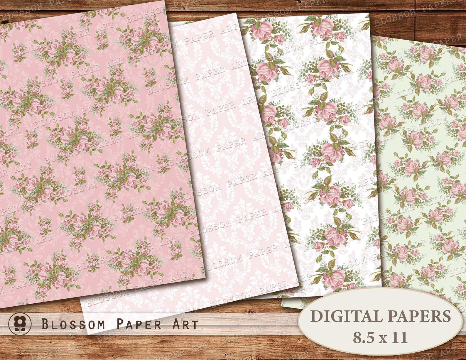Rose Digital Paper Floral Scrapbook Paper Pink Collage - Etsy
