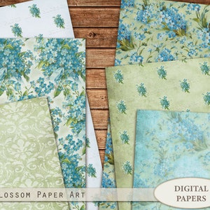 Blue FLORAL Digital Paper, Vintage Floral Shabby Chic Digital Paper ...