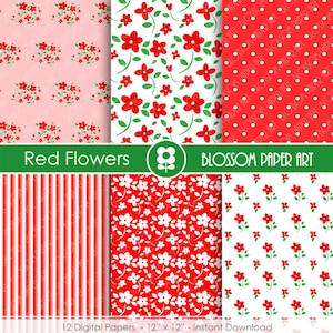 Red Digital Paper Red Flowers Digital Papers Scrapbooking | Etsy
