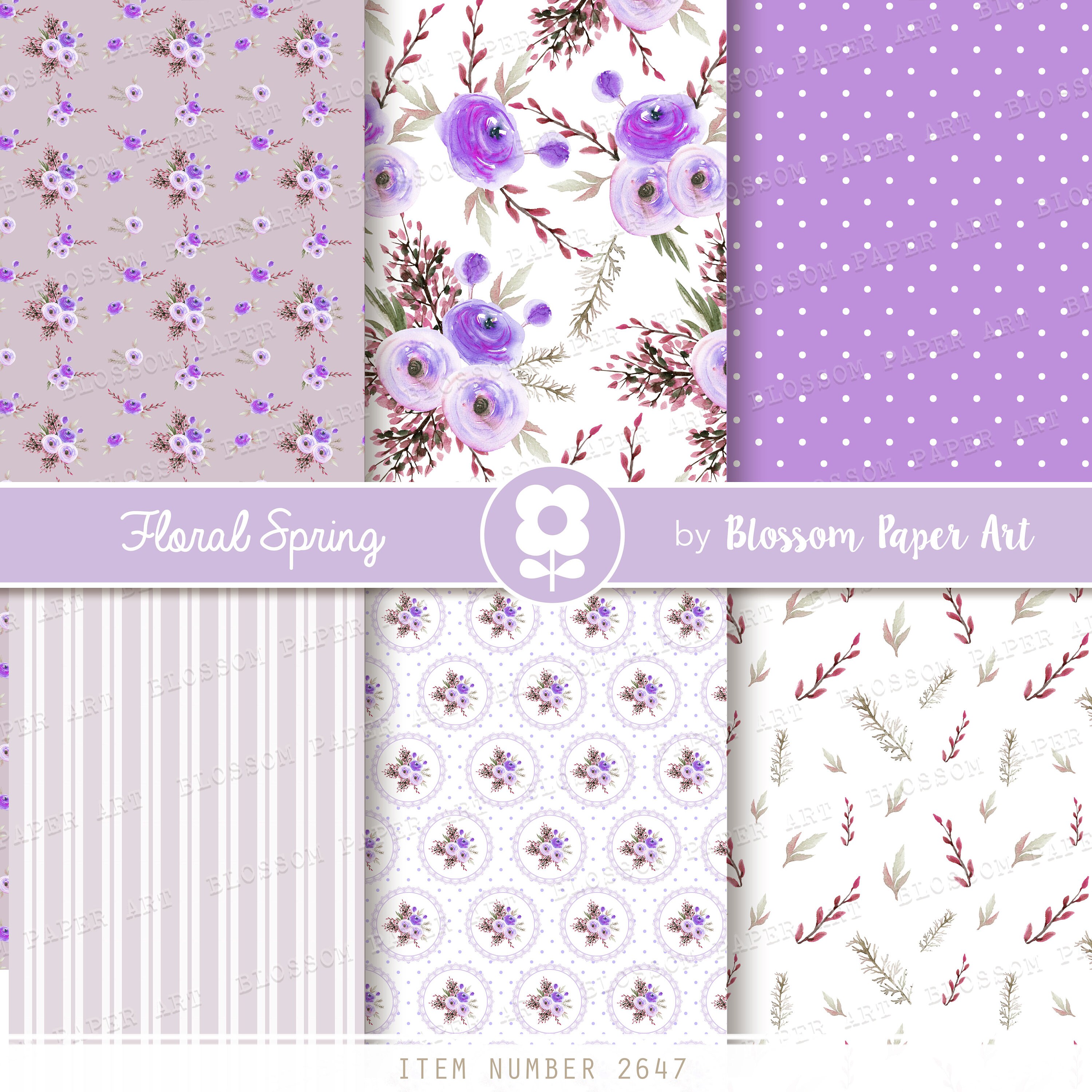 Purple Digital Papers Watercolor Floral Digital Paper Pack | Etsy
