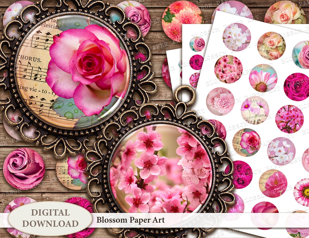 FLORAL Circles 1.5 Inch 1inch Circles Cabochon Images Digital Collage ...