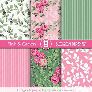Rose Digital Paper, Floral Digital Paper Pack, Pink Garden ...