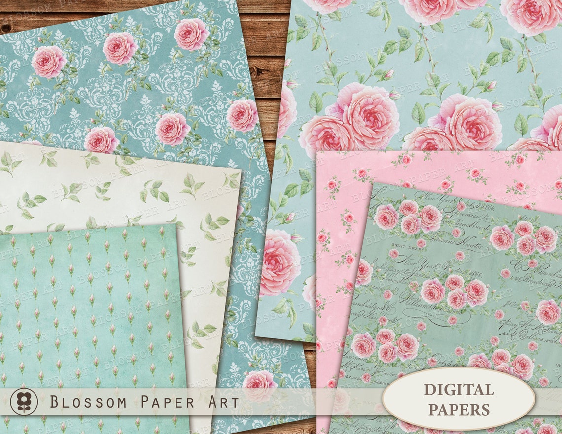 Rose Digital Paper Floral Scrapbook Paper Flowers Digital | Etsy