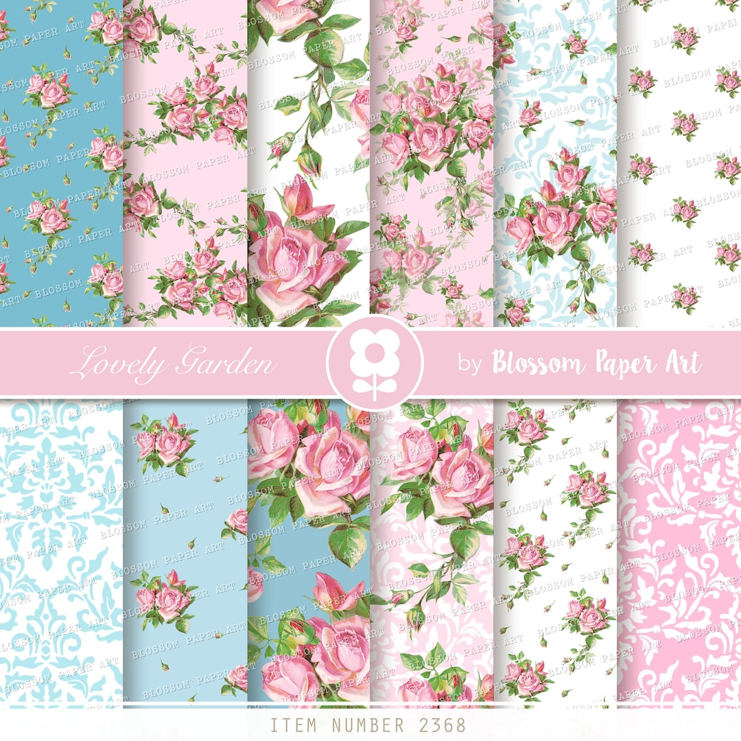 ROSE Shabby Chic Digital Paper, Floral Digital Paper Pack, Pink Roses ...