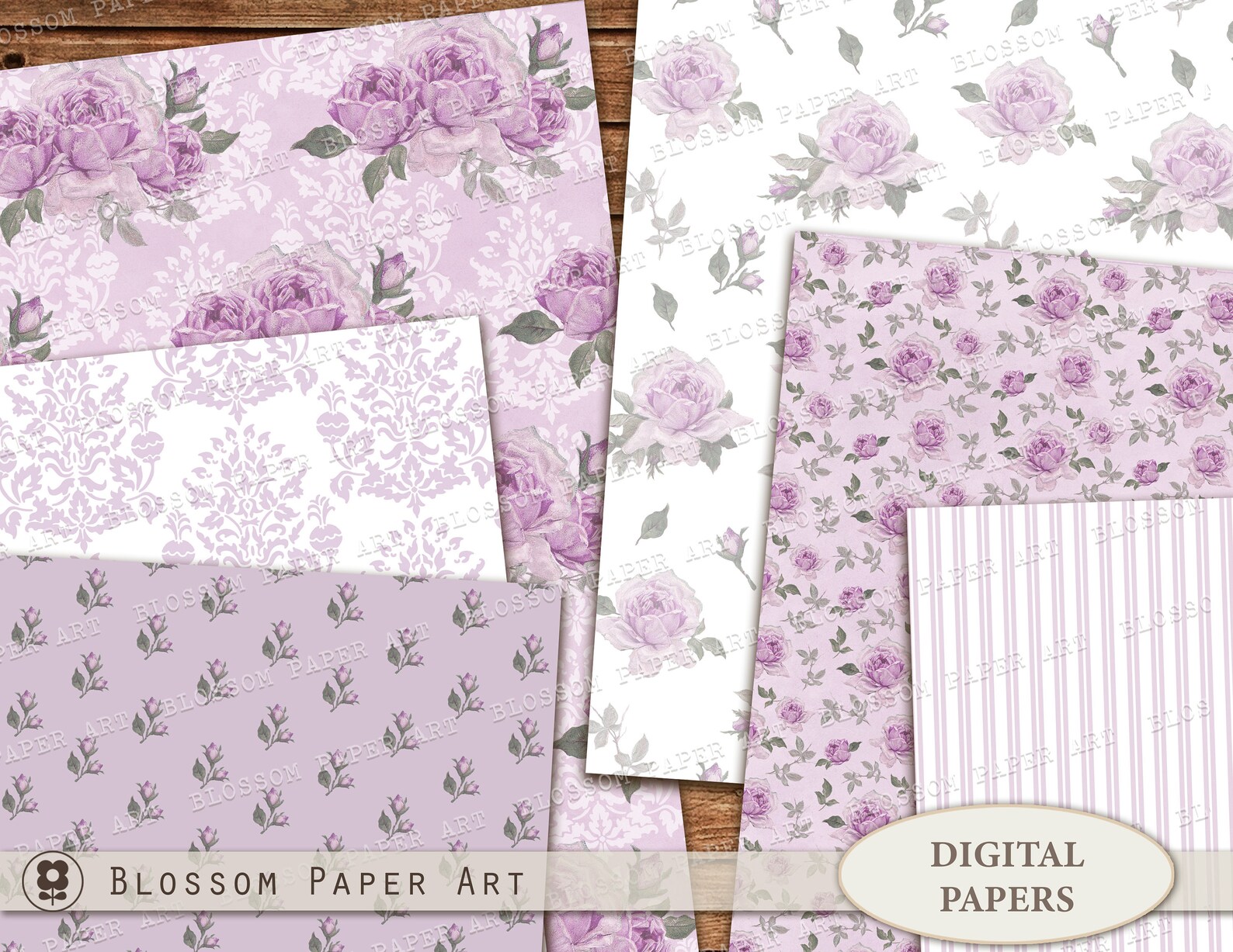 Purple Floral Digital Paper Lilac Rose Digital Download - Etsy