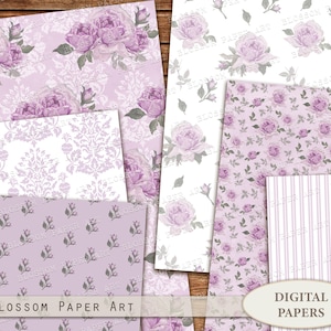 Purple Floral Digital Paper, Lilac Rose Digital Download Sheets, Shabby ...