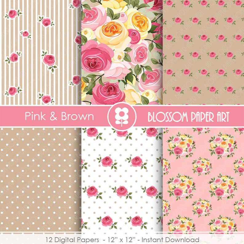 Shabby Chic Rose Digital Scrapbook Paper Digital Papers - Etsy