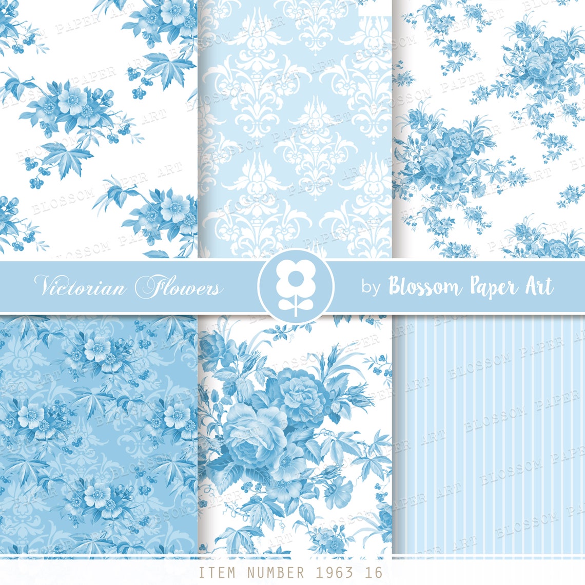 Light Blue Floral Digital Paper: Rose Collage Sheets (digital Download ...