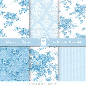 Light Blue Floral Digital Paper, Rose Digital Paper Pack, Floral ...
