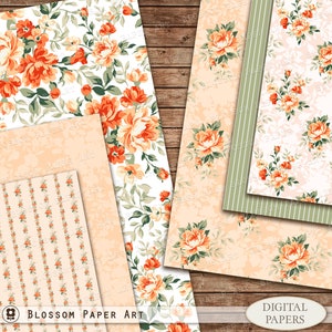 Orange Digital Paper Scrapbook Paper Pack, Peach Scrapbooking Rose ...