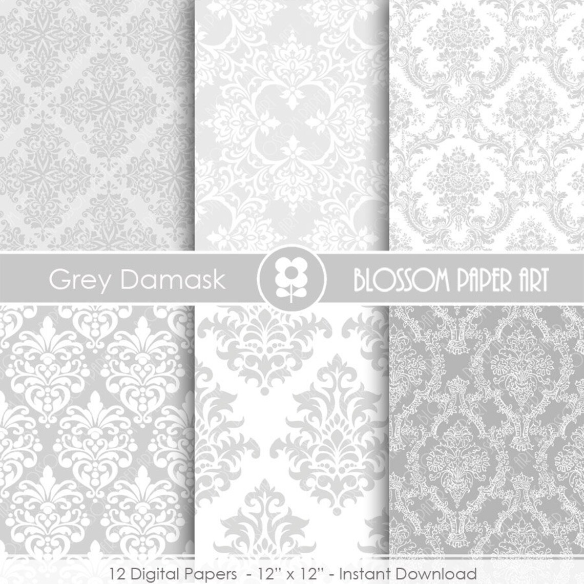 Gray Digital Paper Damask Scrapbook Paper Scrapbooking - Etsy