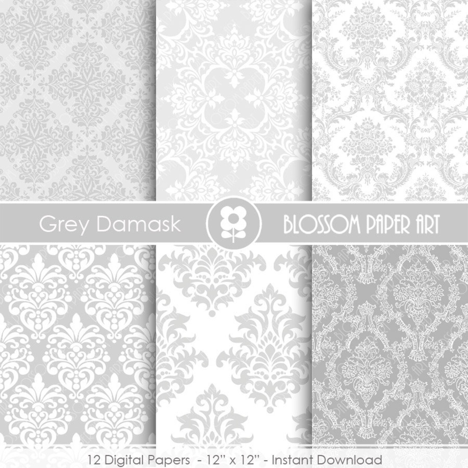 Gray Digital Paper Damask Scrapbook Paper Scrapbooking - Etsy