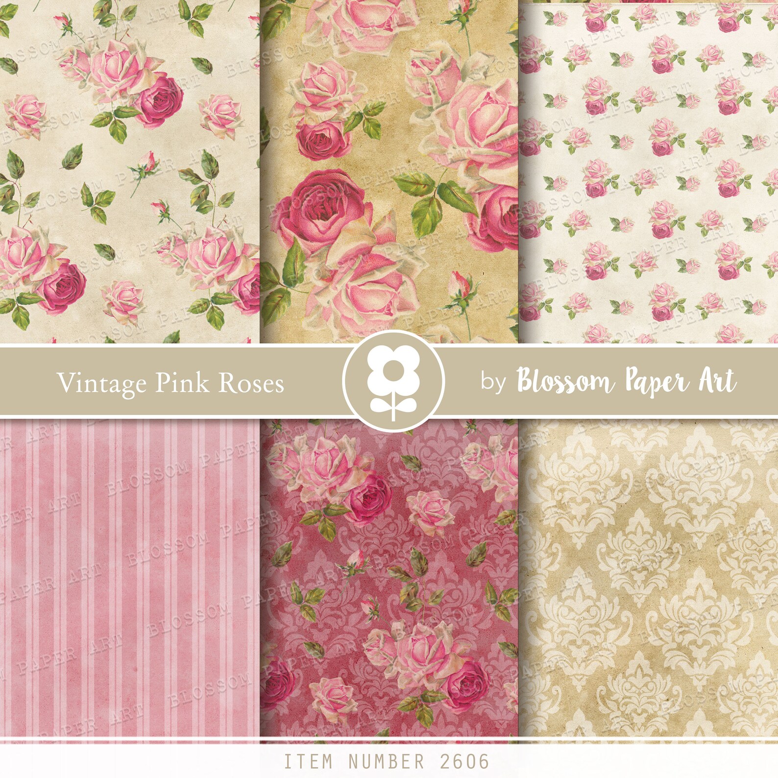 Rose Digital Paper Floral Digital Vintage Paper Pack - Etsy