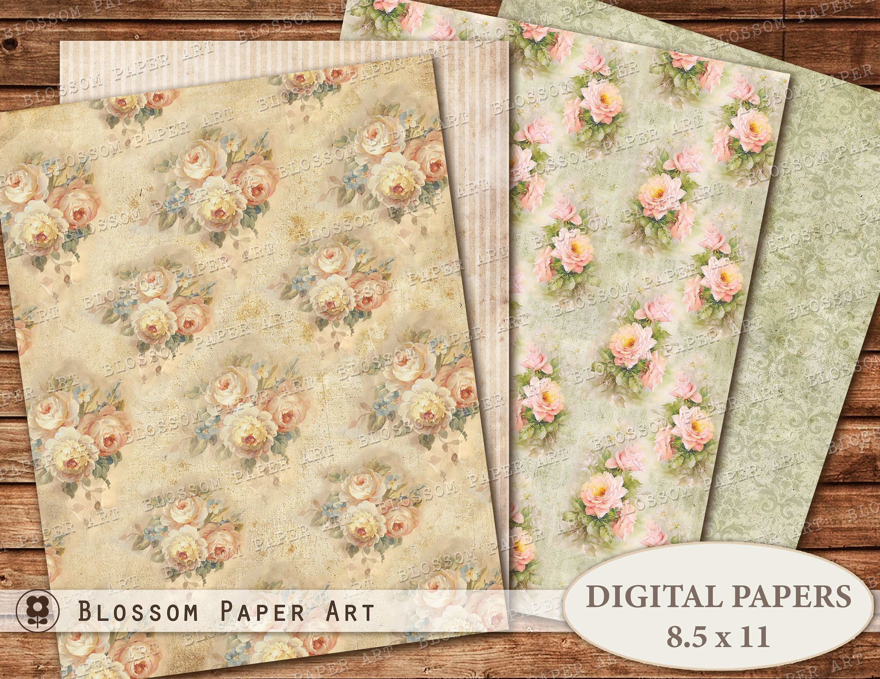 Floral Digital Paper Vintage Scrapbook Paper Old Texture | Etsy