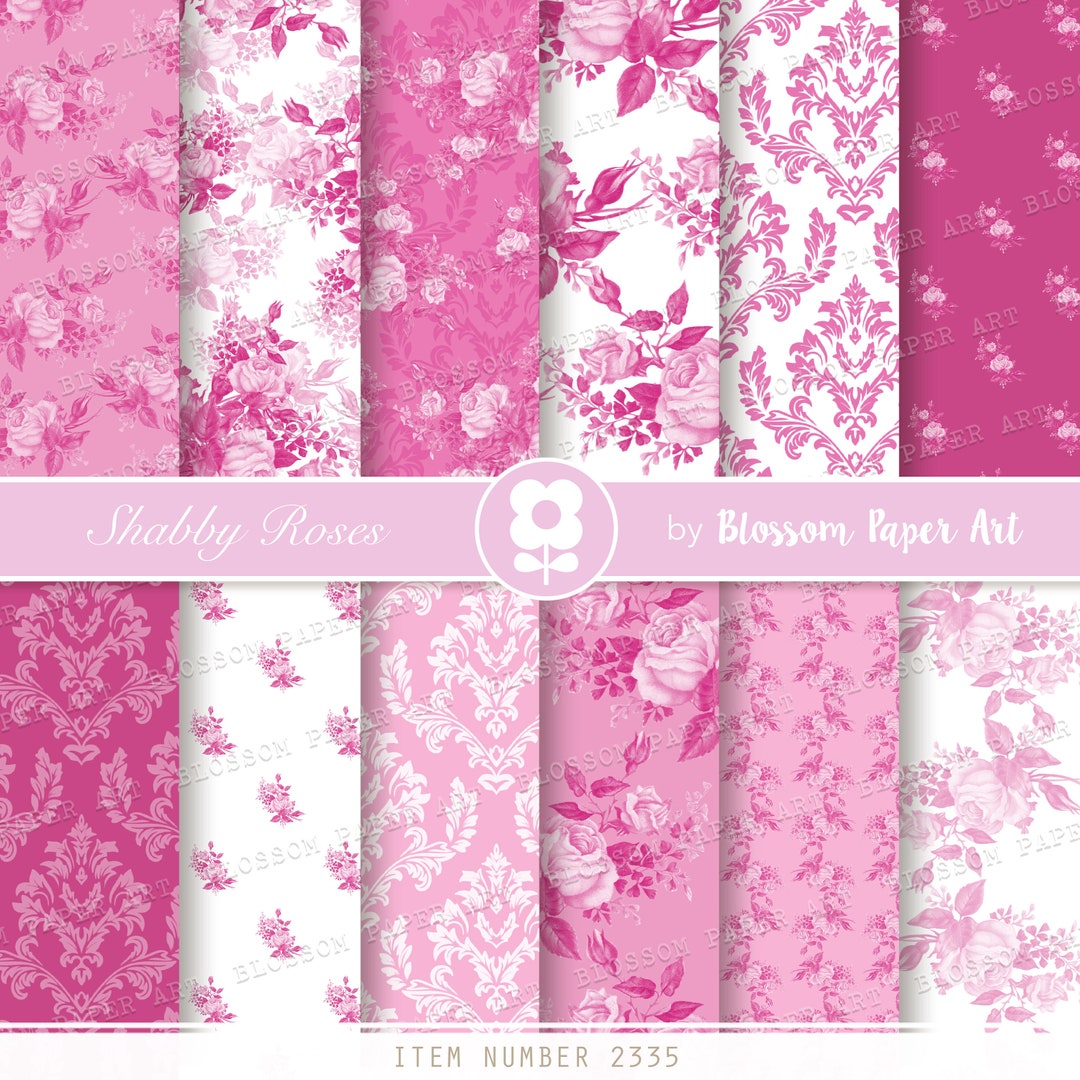 Hot Pink Rose Digital Paper: Shabby Chic Scrapbook Paper (instant ...