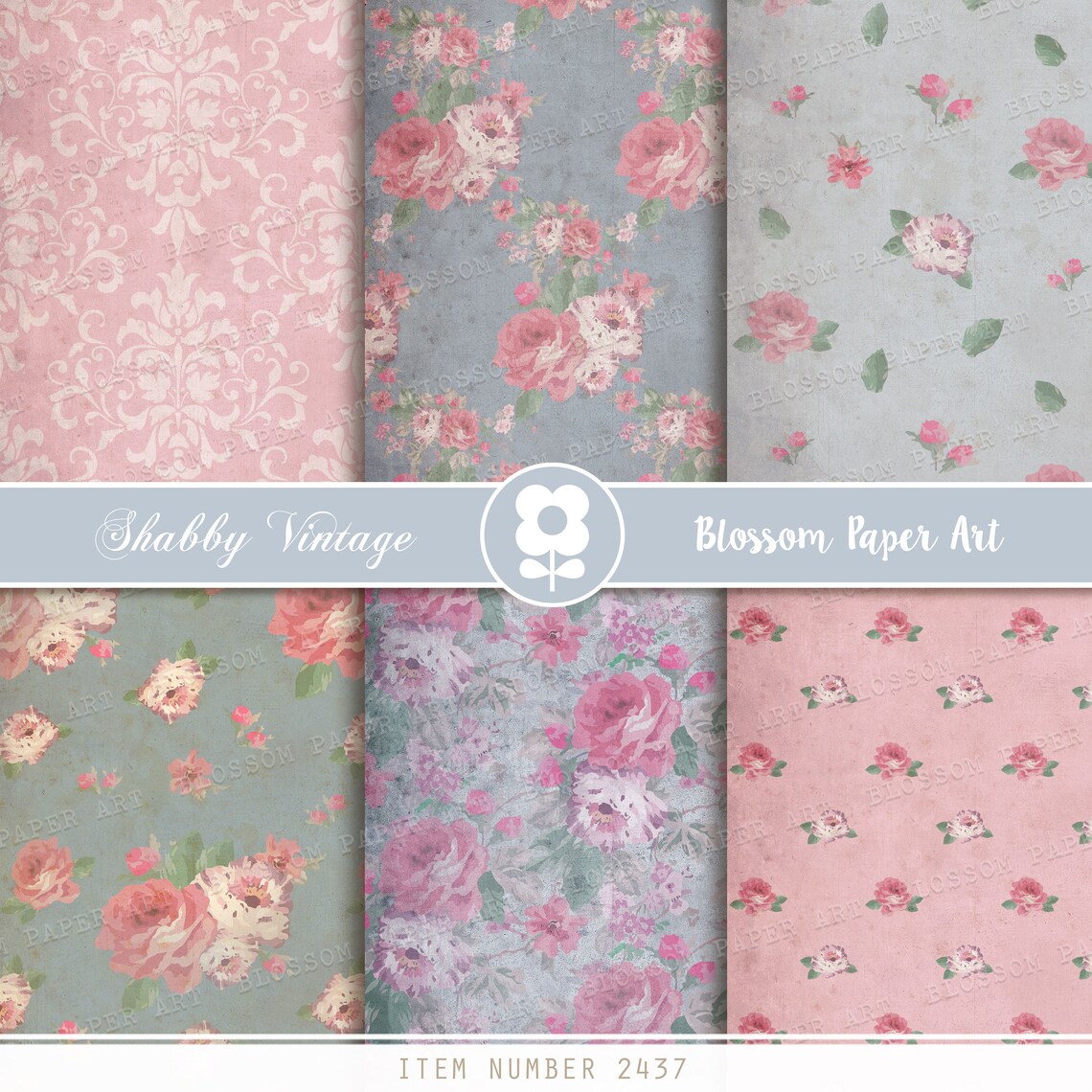 Blue Digital Paper Floral Digital Paper Pack Vintage | Etsy