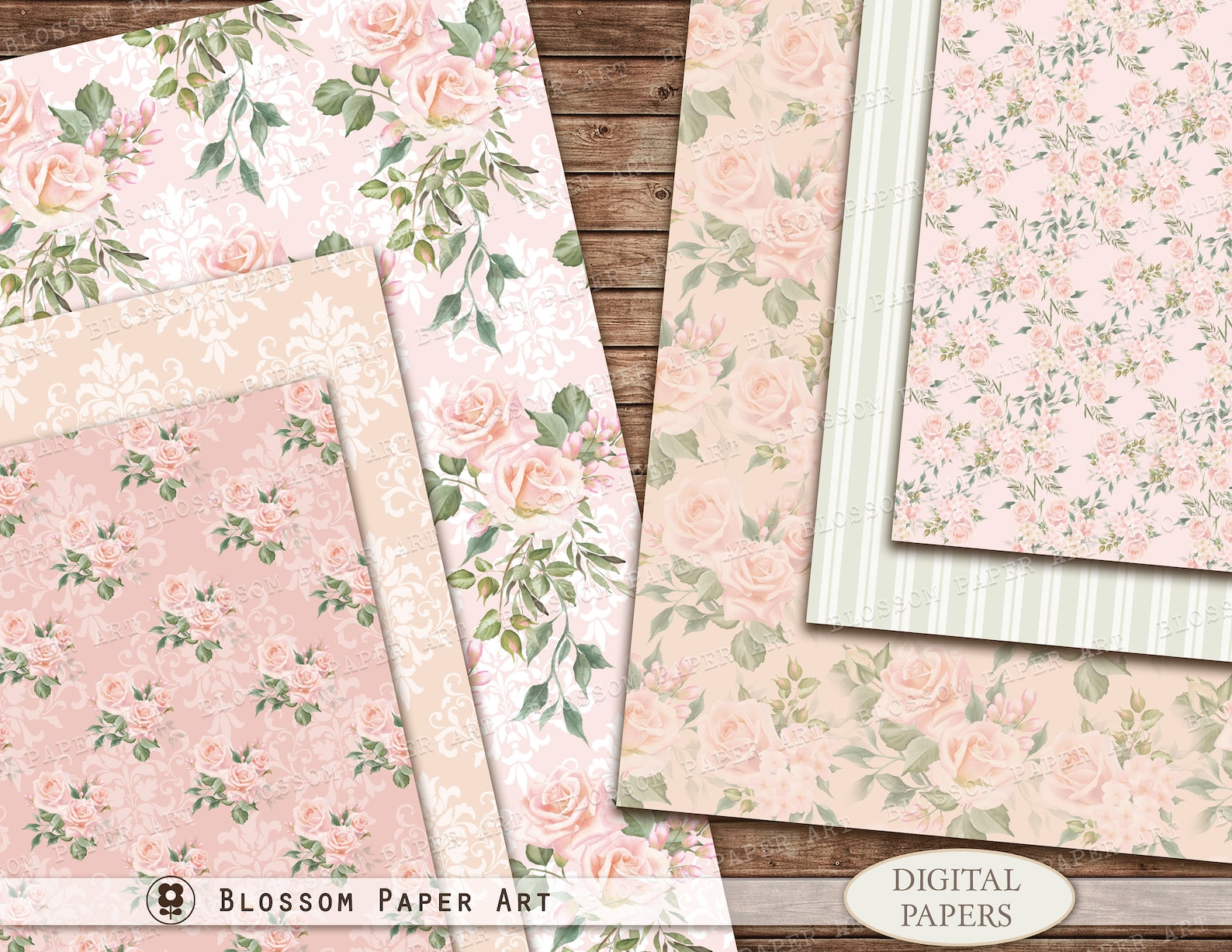 Shabby Digital Paper Pink Digital Paper Floral Collage - Etsy