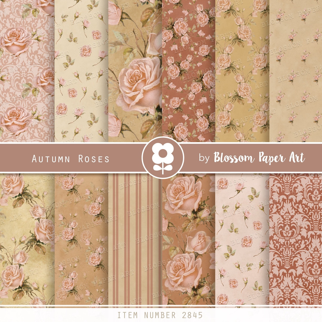 Rose Digital Paper, Scrapbook Autumn Flowers, Digital Paper Pack, Roses ...