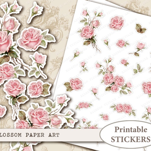 VINTAGE ROSES Printable Stickers Digital Collage Printable - Etsy