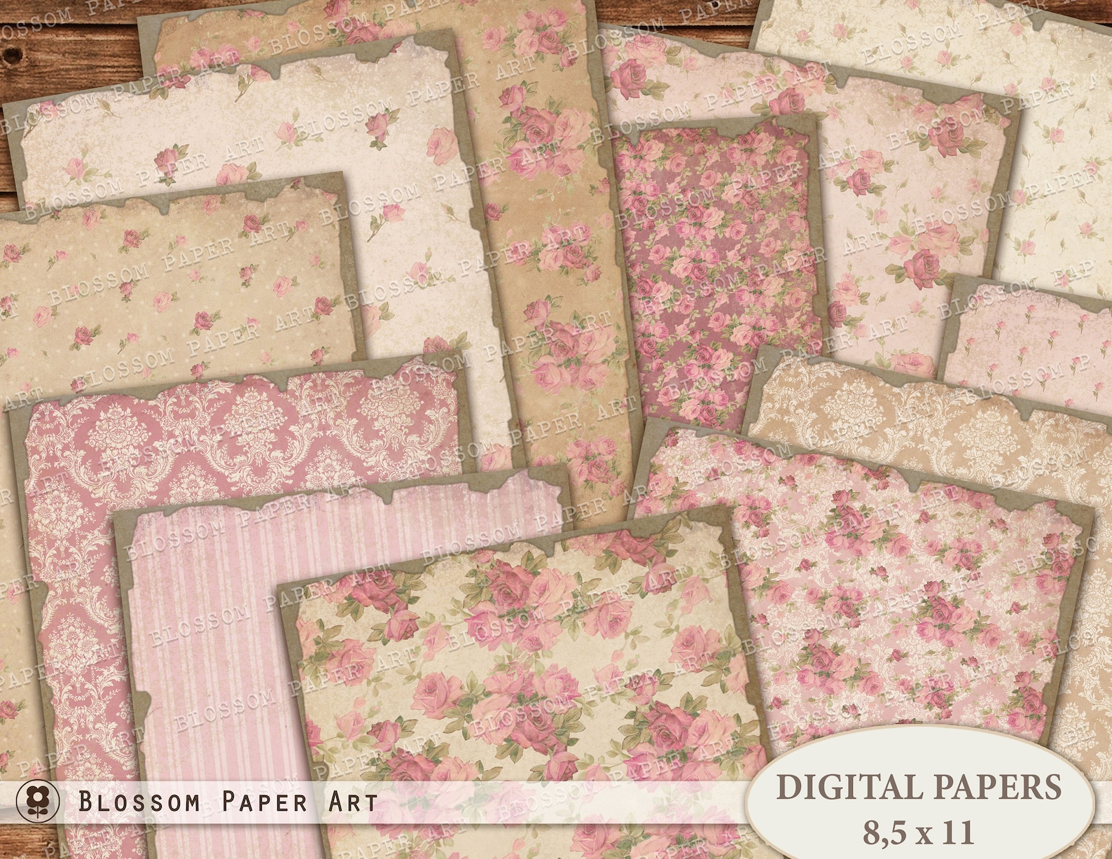 Vintage Roses Scrapbook Paper Floral Paper A4 85x11 Sheets | Etsy