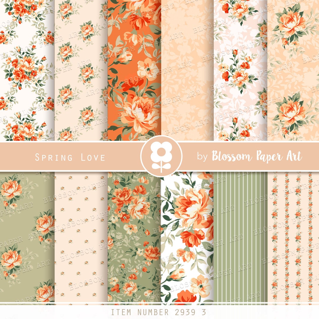 Orange Digital Paper Scrapbook Paper Pack, Peach Scrapbooking Rose ...