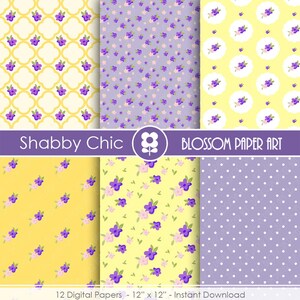 Shabby Chic Digital Paper Floral Blue Yellow Digital Paper Pack ...