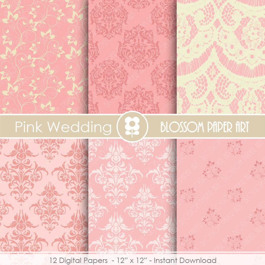 Pink Wedding Digital Paper Wedding Paper Pack Pink Damask - Etsy Canada