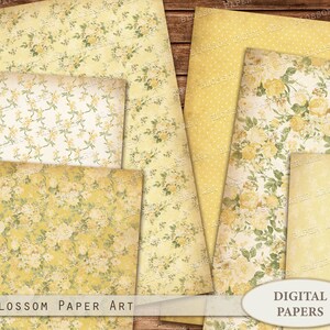 Yellow Floral Digital Paper, Floral Digital Paper Pack, Vintage ...