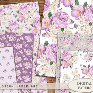 Purple Roses Digital Paper: Shabby Chic Floral Scrapbook Pack (digital ...