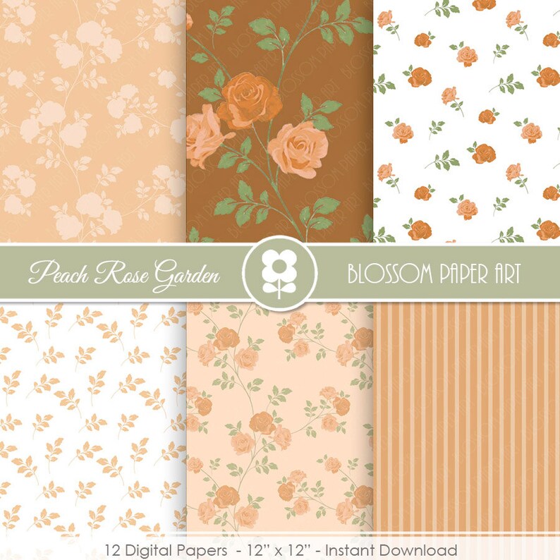 Floral Digital Paper Shabby Chic Peach Digital Paper Pack | Etsy