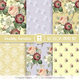 Blue and Yellow Floral Digital Paper, Vintage Roses Digital Paper Pack ...