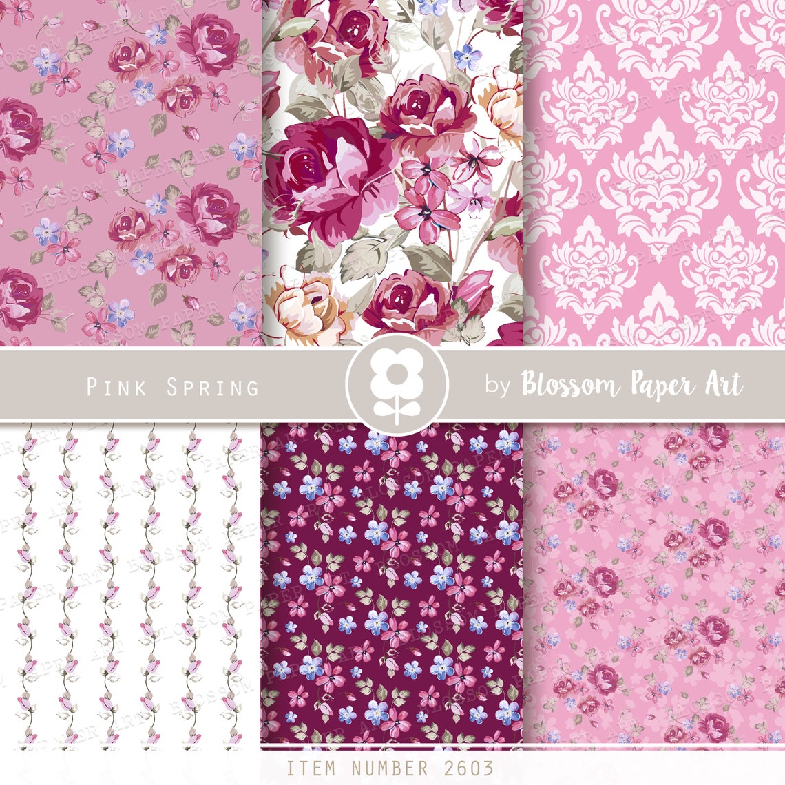 Pink Digital Paper Floral Digital Papers Scrapbook Paper | Etsy
