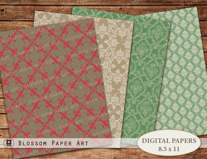 Christmas Digital Paper 8x11 Damask Scrapbook Paper - Etsy