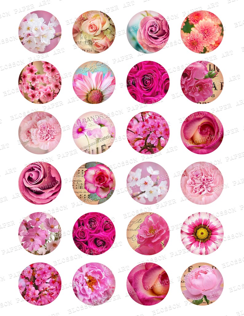 FLORAL Circles 1.5 Inch 1inch Circles Cabochon Images Digital - Etsy