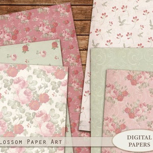 Floral Digital Paper, Vintage Pink Digital Paper Pack, Floral Scrapbook ...