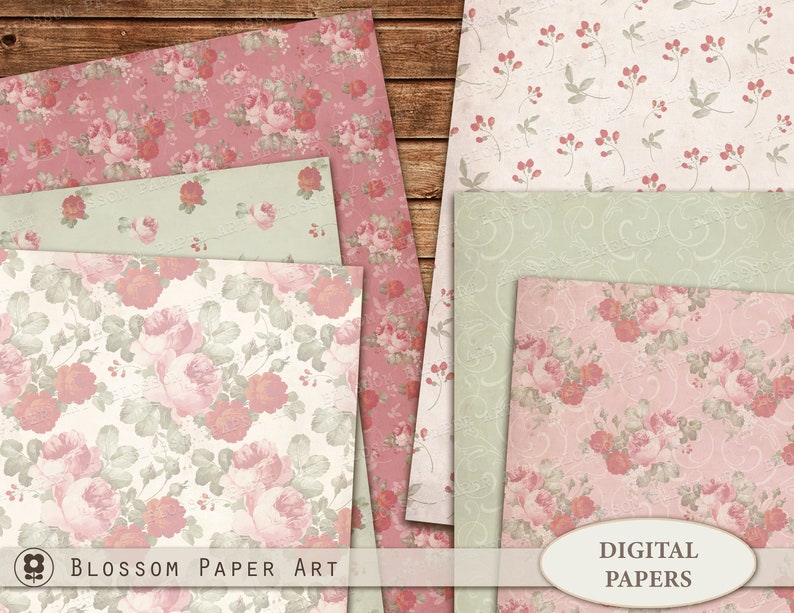 Floral Digital Paper Vintage Pink Digital Paper Pack Floral - Etsy