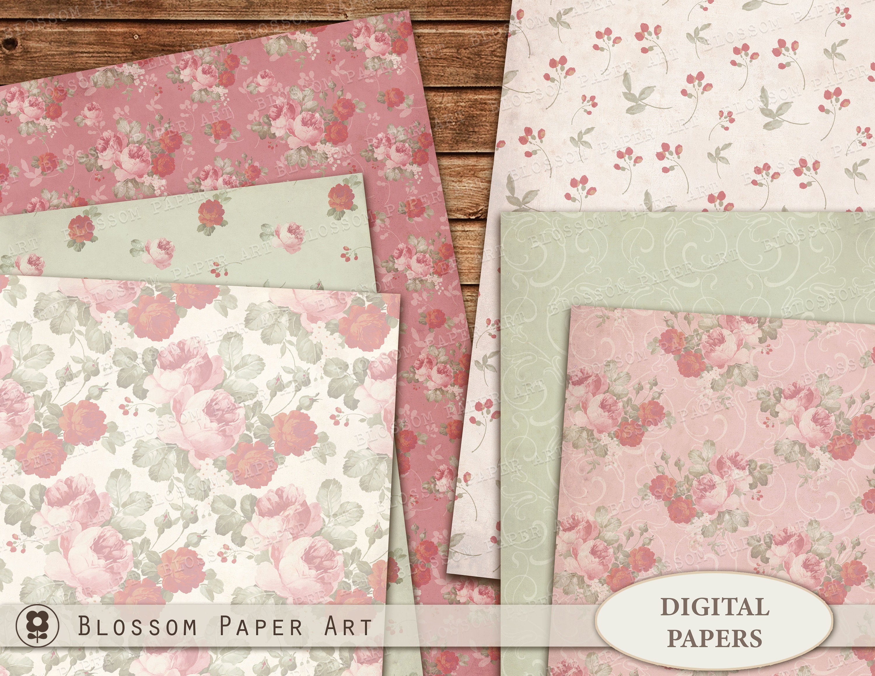 Floral Digital Paper Vintage Pink Digital Paper Pack Floral - Etsy