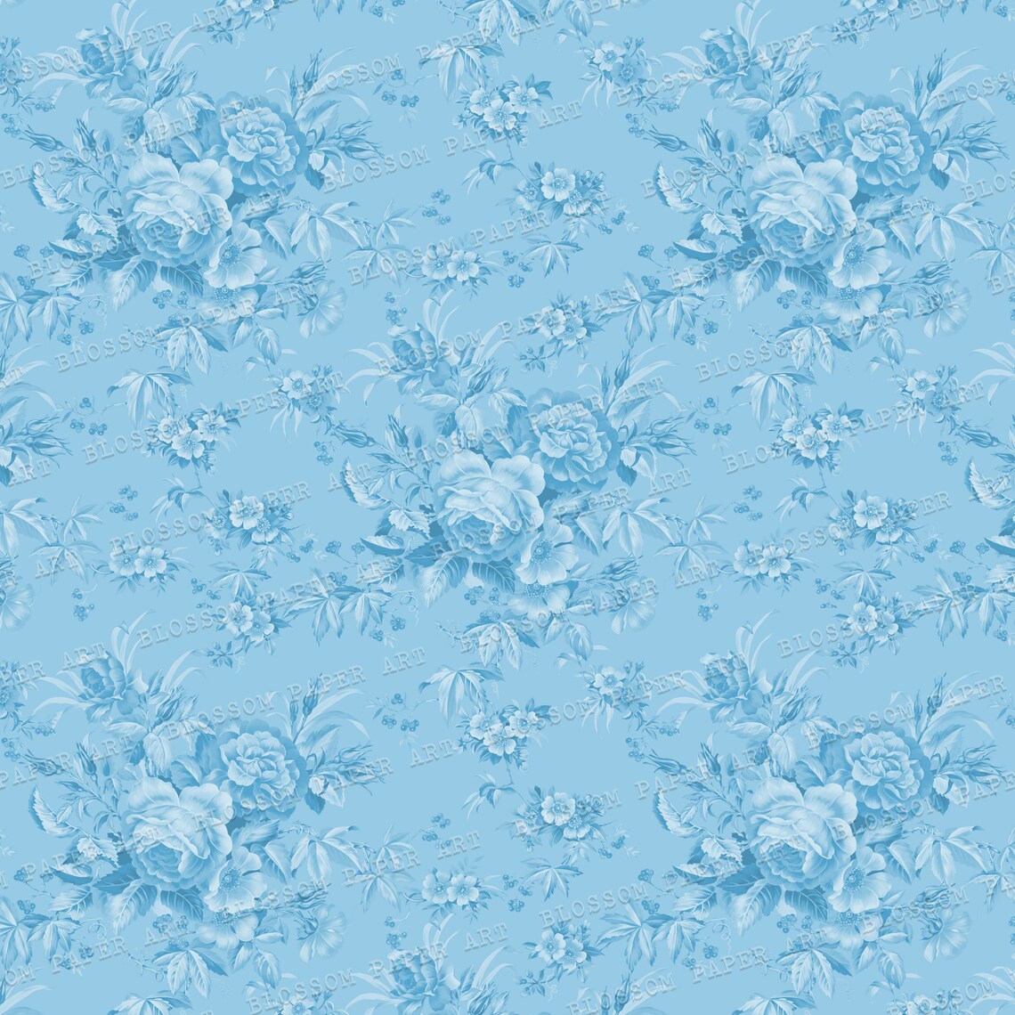 Light Blue Floral Digital Paper: Rose Collage Sheets (digital Download ...