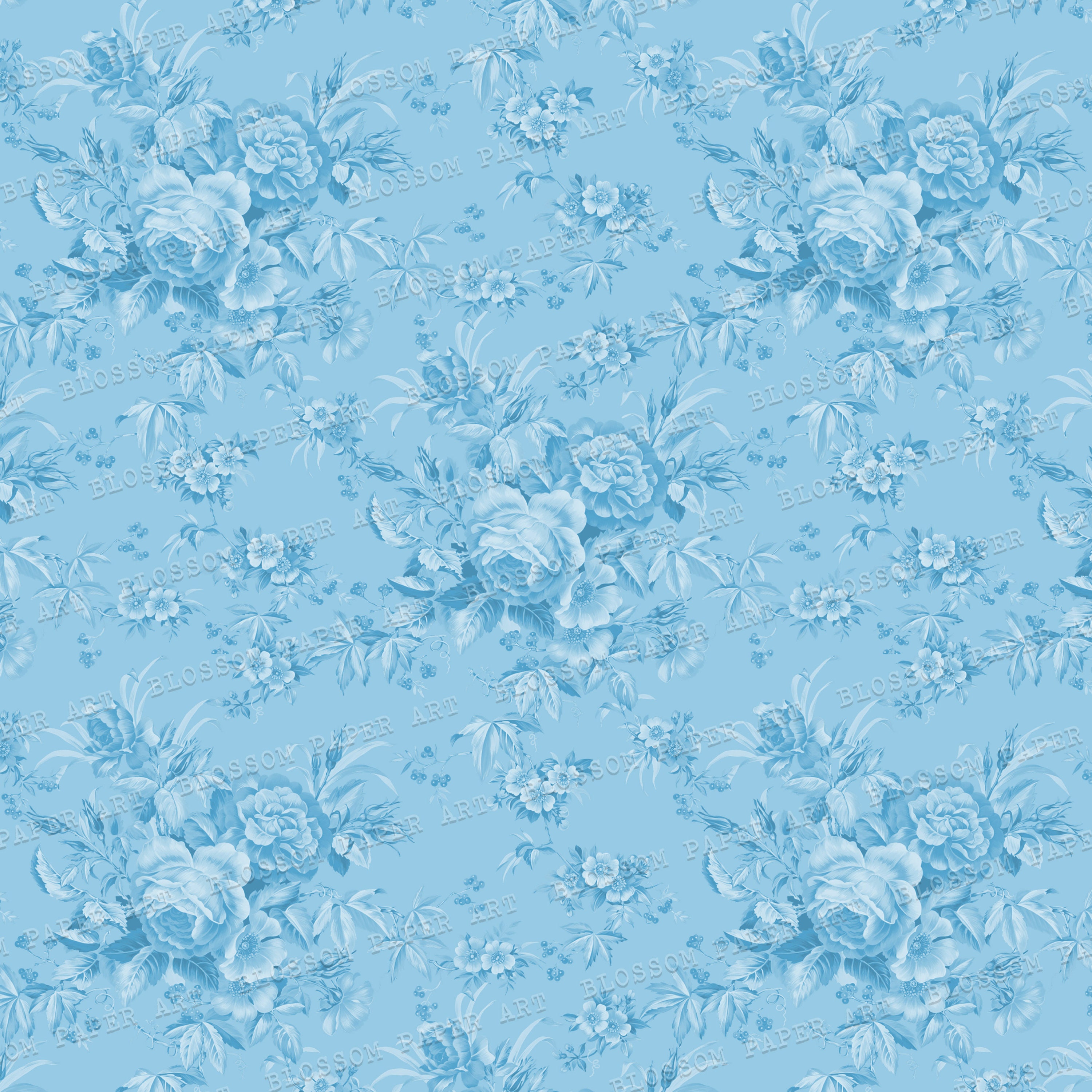 Light Blue Floral Digital Paper: Rose Collage Sheets (digital Download ...