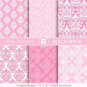 Pink Damask Digital Paper, Pink Digital Paper Pack, Pink Damask ...