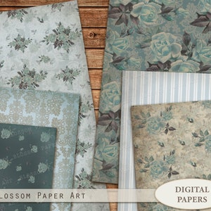 Teal Digital Papers FLORAL Digital Papers, Vintage Scrapbook Paper Pack ...