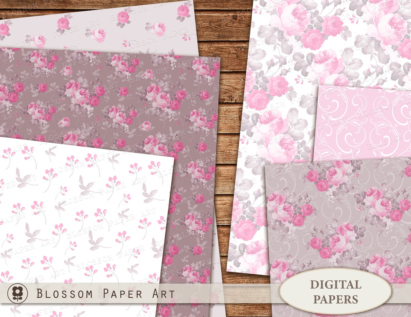 Pink Scrapbook Paper Baby Girl Digital Papers Shabby Chic | Etsy