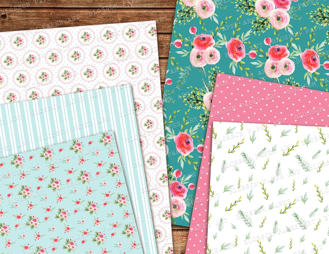 Floral Digital Paper Scrapbooking Paper Pack Watercolor - Etsy