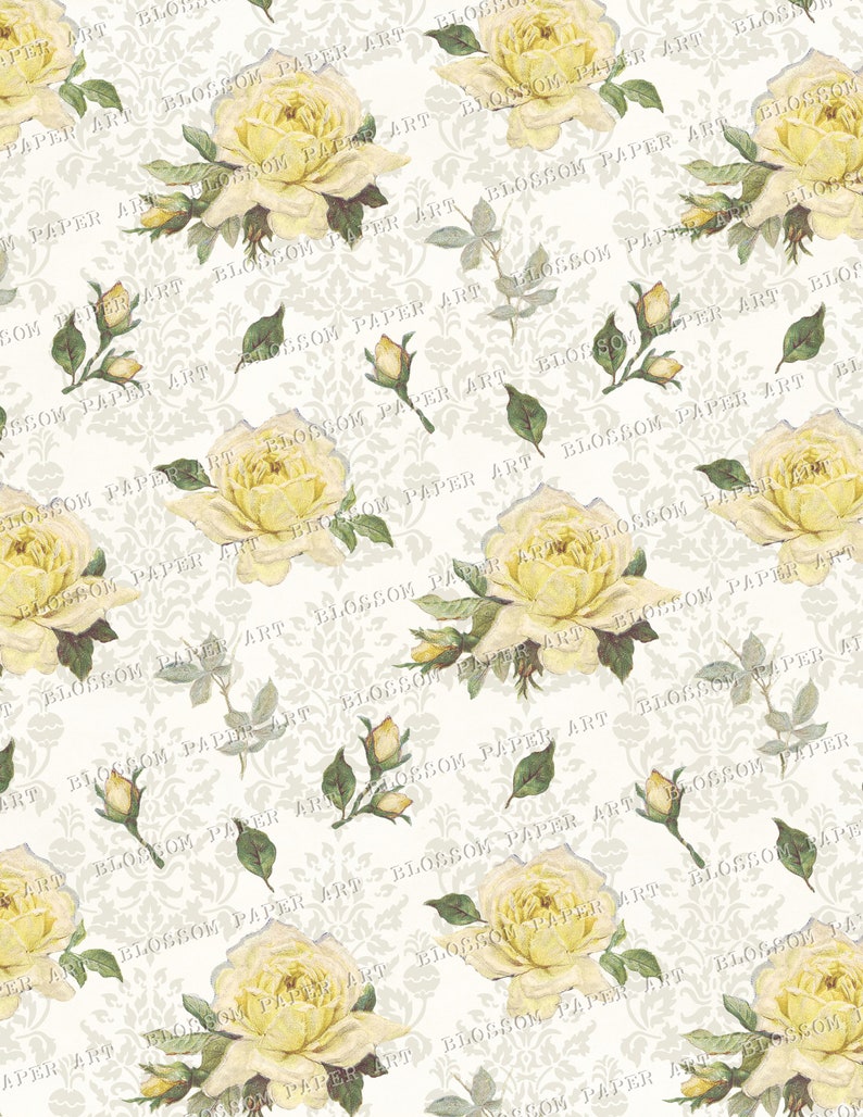 Floral Digital Paper Yellow Scrapbook Paper Floral Collage - Etsy