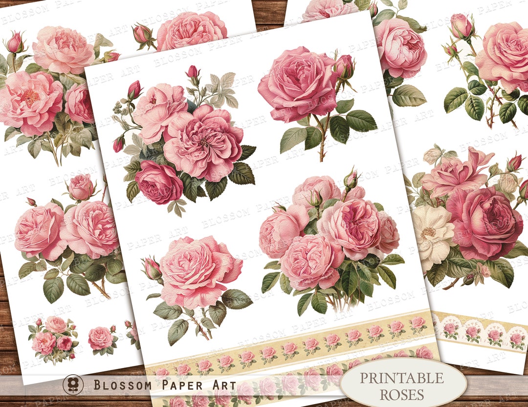 Printable Roses, Shabby Rose Images for Junk Journal, Scrapbooking ...